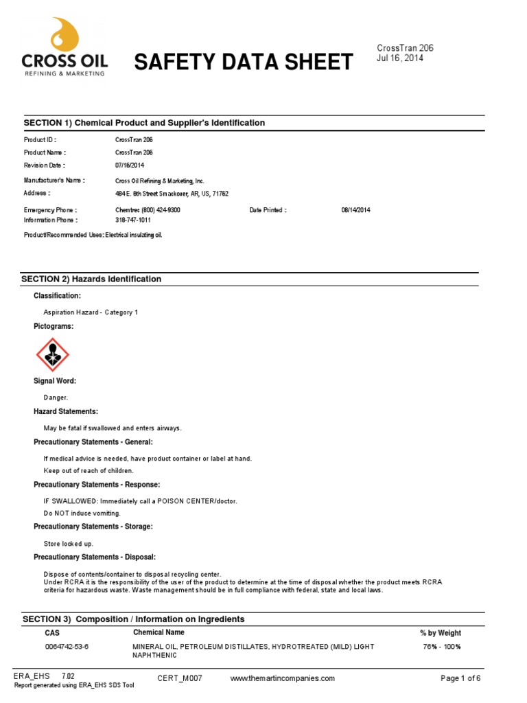 SDS - Crosstrans 206 - 0 | PDF | Dangerous Goods | Sodium