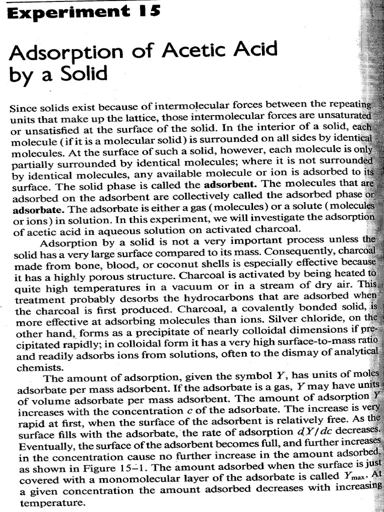 Adsorption of Acetic Acid by A Solid PDF | PDF