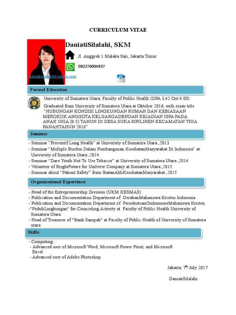 Daniatisilalahi, SKM: Curriculum Vitae | PDF | Karier & Perkembangan ...
