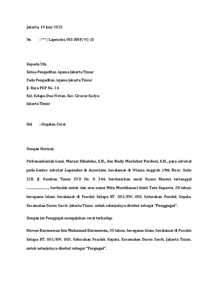 Draft Gugatan Cerai | PDF