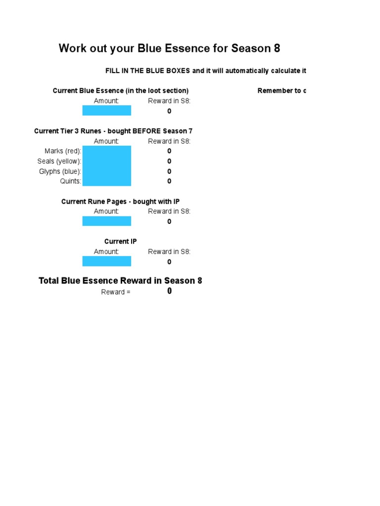 Phy's Blue Essence Calculator | PDF | Leisure | Sports