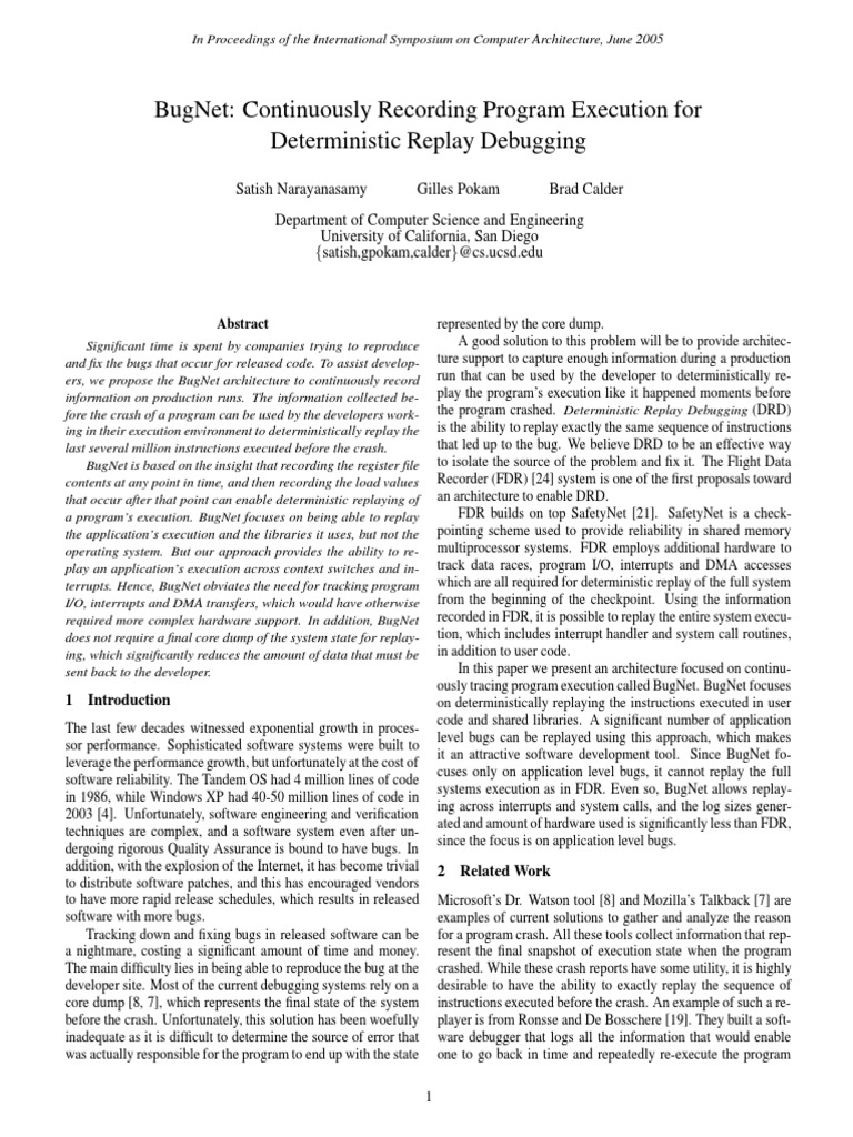 Bugnet Continuously Recording Program Execution For Deterministic Replay Debugging Pdf 7757