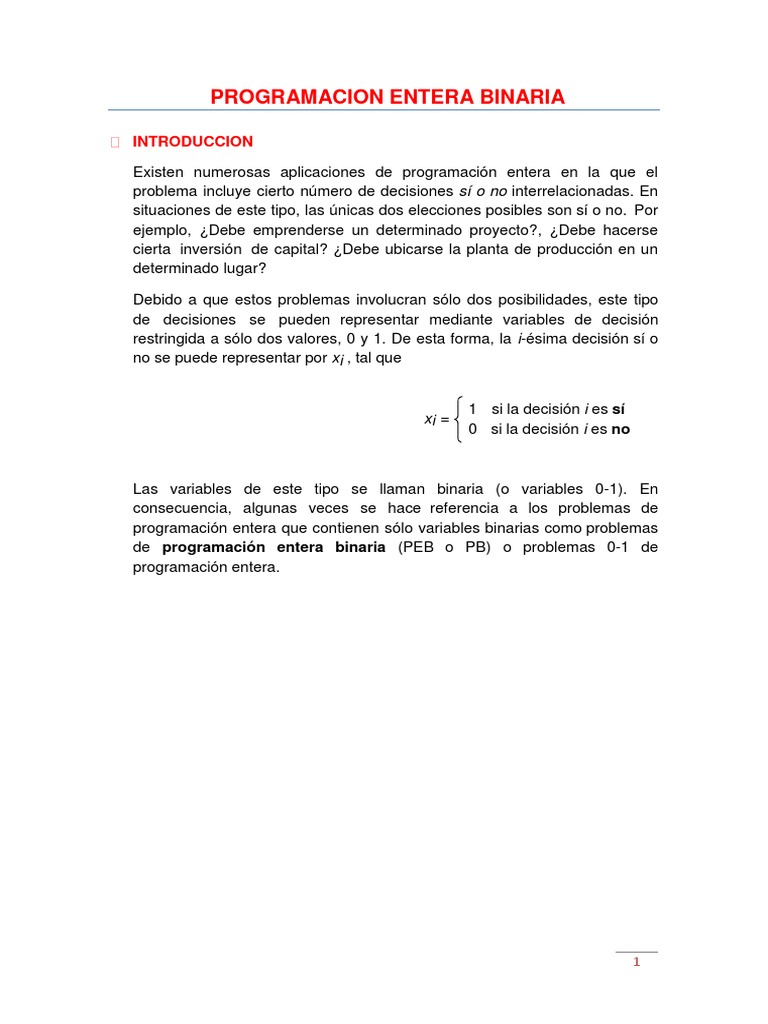 Programacion Binaria | PDF | Programación lineal | Toma de decisiones