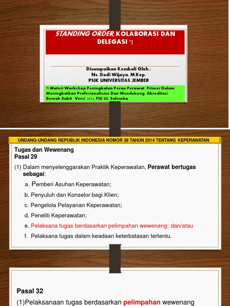 Standing Order, Kolaboarsi, Dan Delegasi | PDF | Ilmu Keperawatan | Dokter