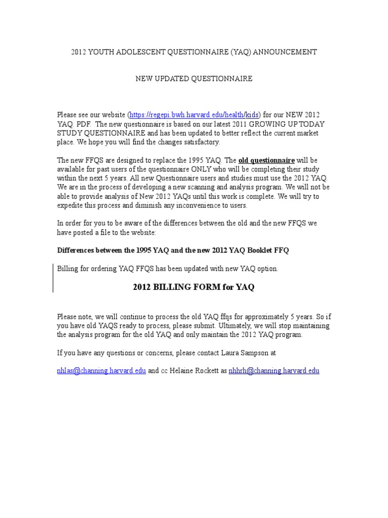 Youth Adolescent Questionnaire Announcement.2013 | PDF