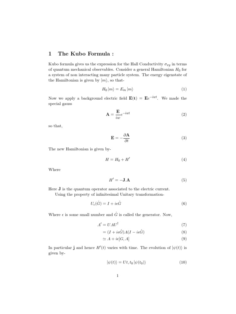 Kubo Formula | PDF | Hamiltonian (Quantum Mechanics) | Condensed Matter