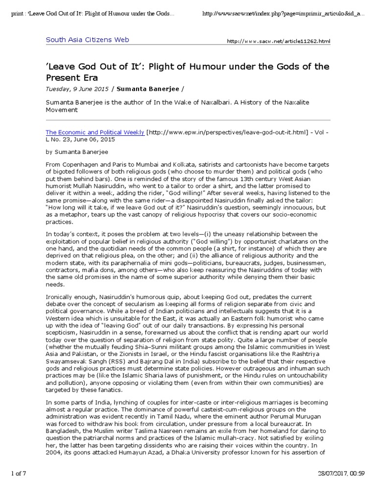 Print: 'Leave God Out of It': Plight of Humour Under The Gods of The ...