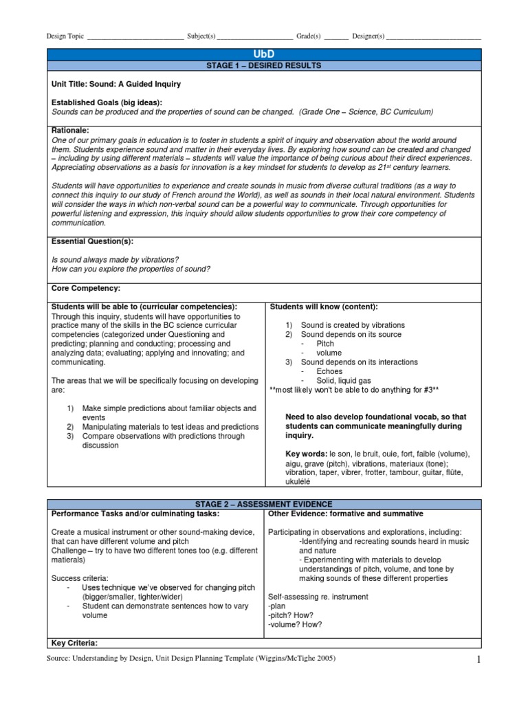 Sound Inquiry Unit for Grade One | PDF | Competence (Human Resources ...