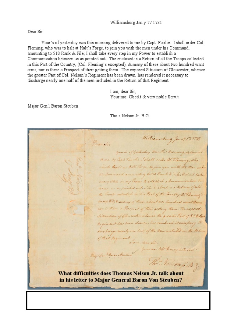 Nelson-Baron Von Steuben Letter | PDF