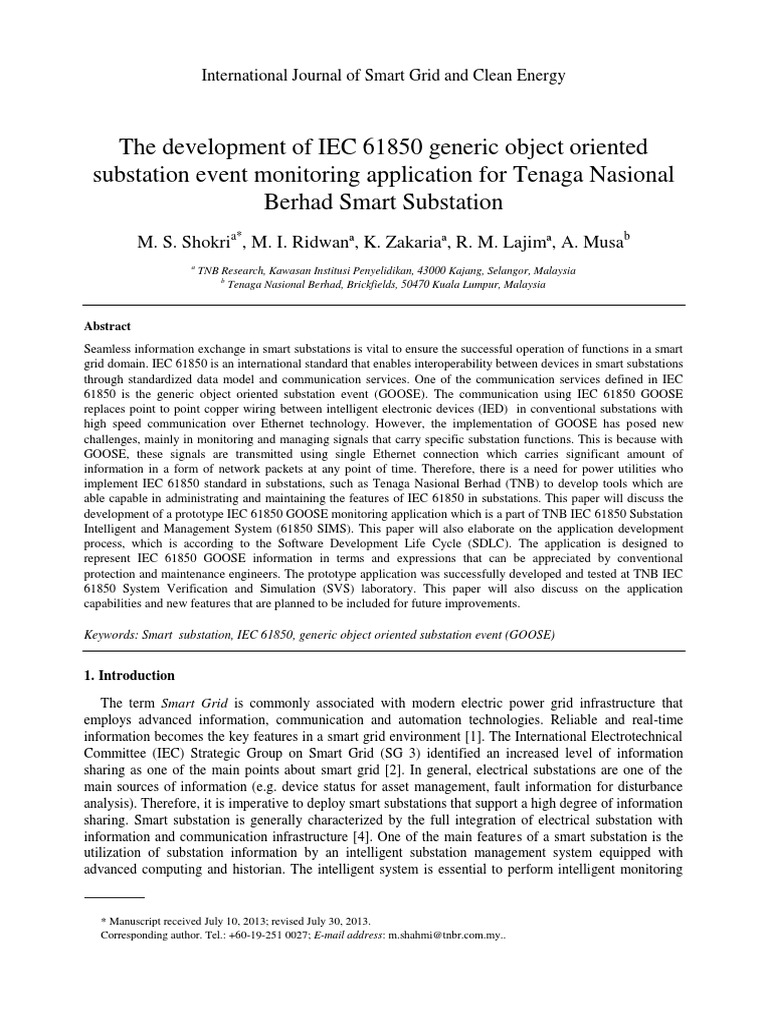 The Development of IEC 61850 Generic Object Oriented Substation Event Monitoring Application For ...