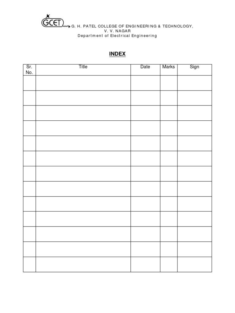 Electrical Engg. Index Sheet | PDF