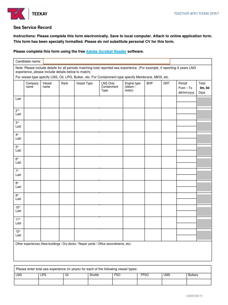Sea Service Record Submission Form | PDF