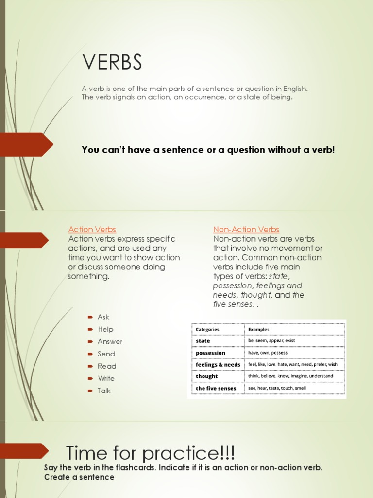 Verbs: You Can't Have A Sentence or A Question Without A Verb! | PDF