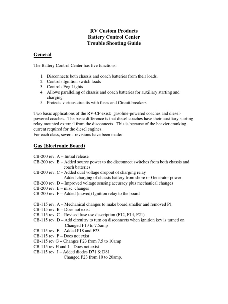 Feetwood Battery Control Center | PDF | Relay | Switch