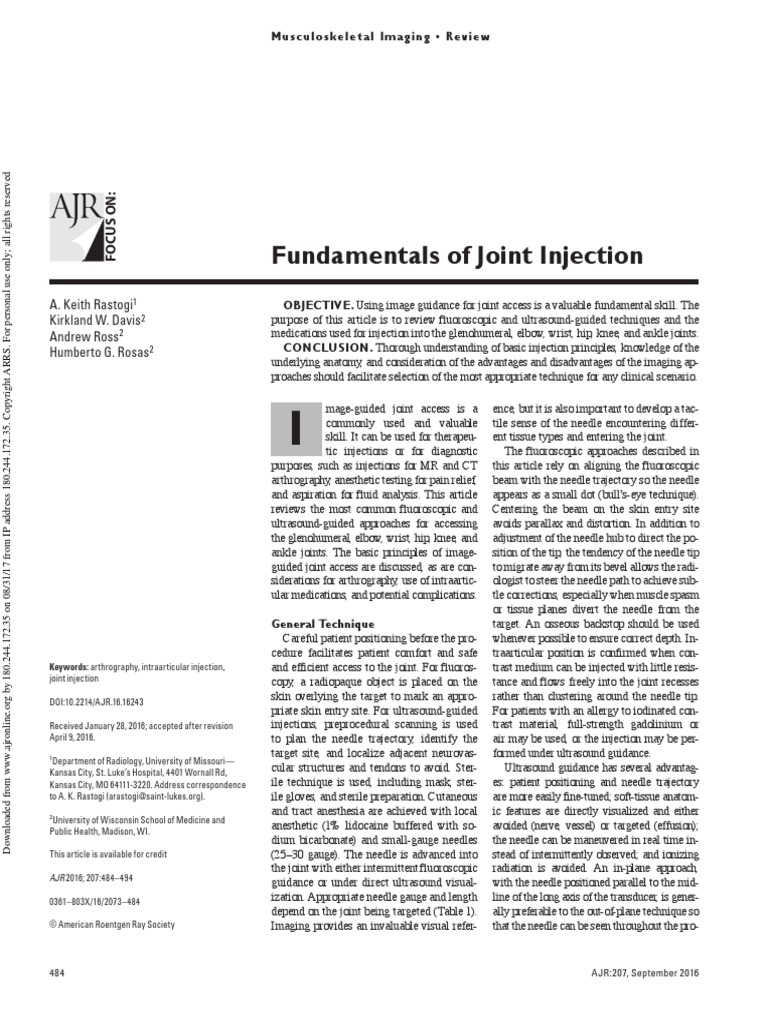 Fundamentals of Joint Injection: A. Keith Rastogi Kirkland W. Davis ...