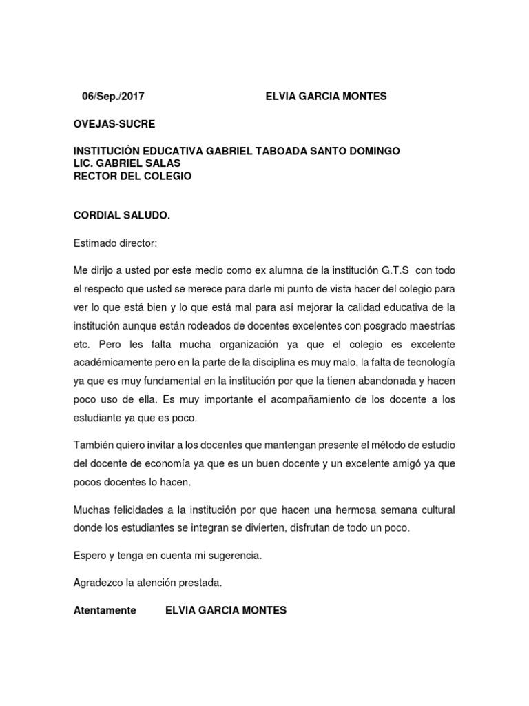 Carta Al Rector | PDF | Aprendizaje | Escuelas