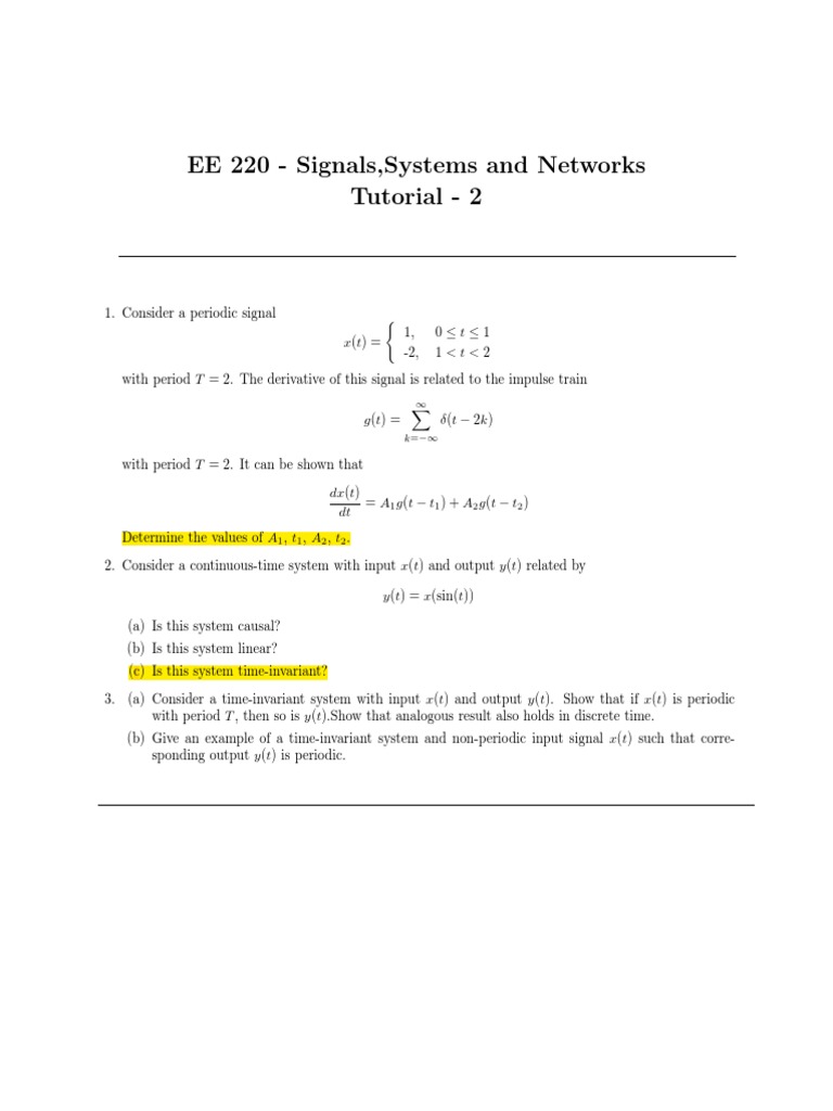 EE 220 - Signals, Systems and Networks Tutorial - 2 | PDF