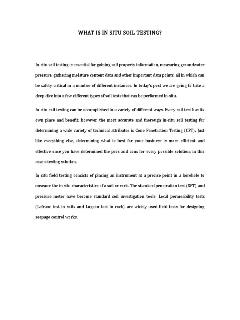 What Is in Situ Soil Testing | PDF | Soil | Civil Engineering