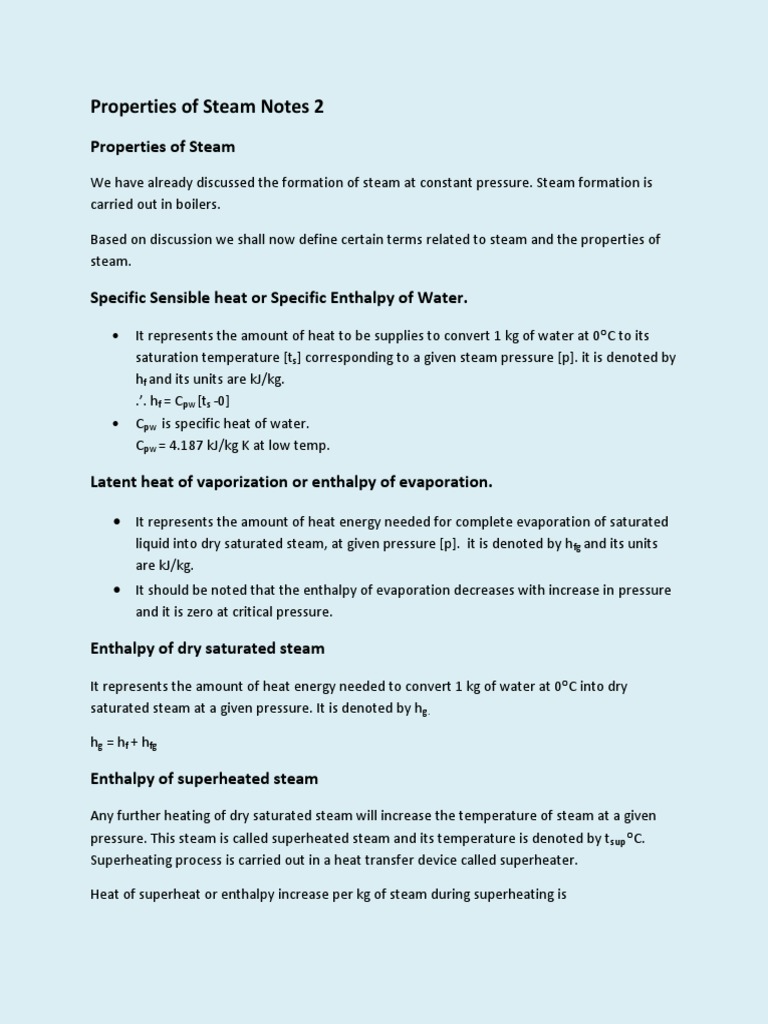 Properties of Steam Notes 2 | PDF