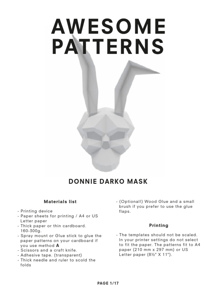 Donnie Darko Mask | PDF | Adhesive | Paper