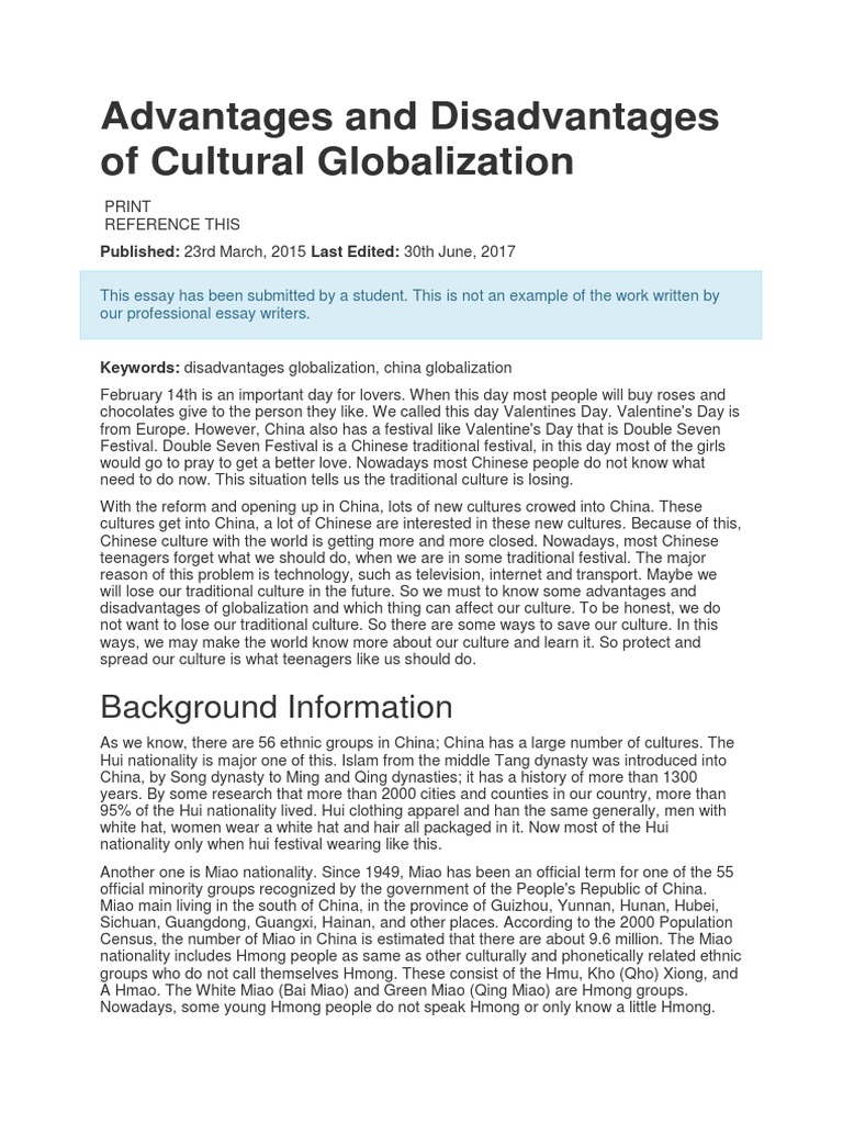 Advantages and Disadvantages of Cultural Globalization | PDF | East ...