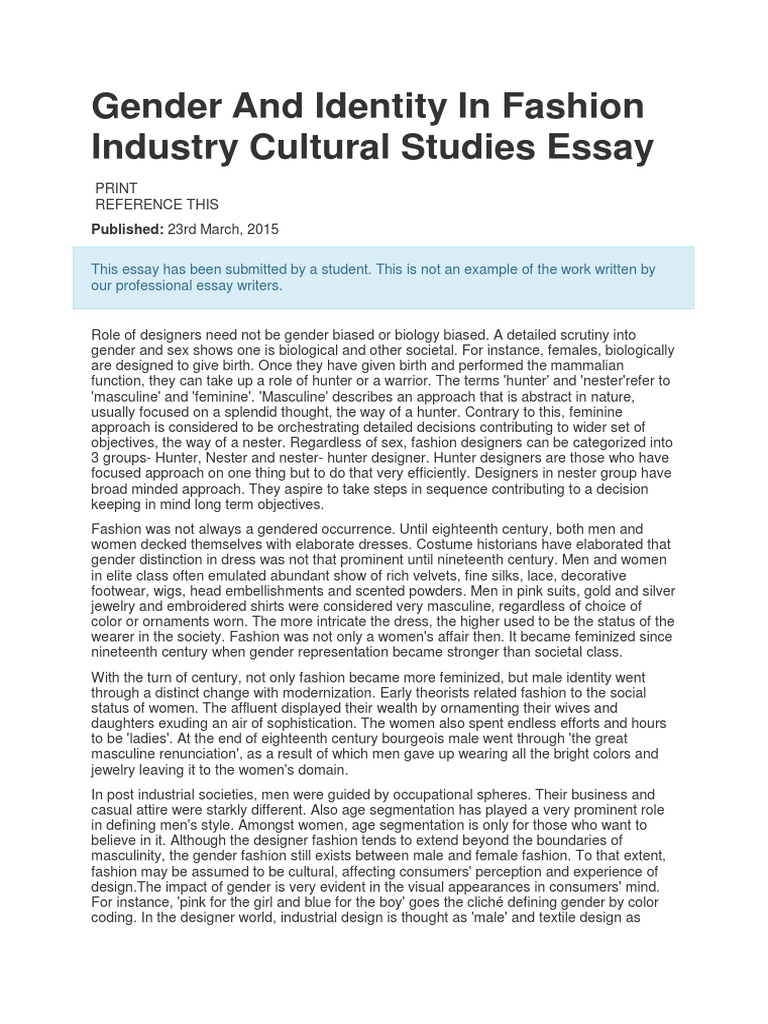 Gender and Identity in Fashion Industry Cultural Studies Essay | PDF ...