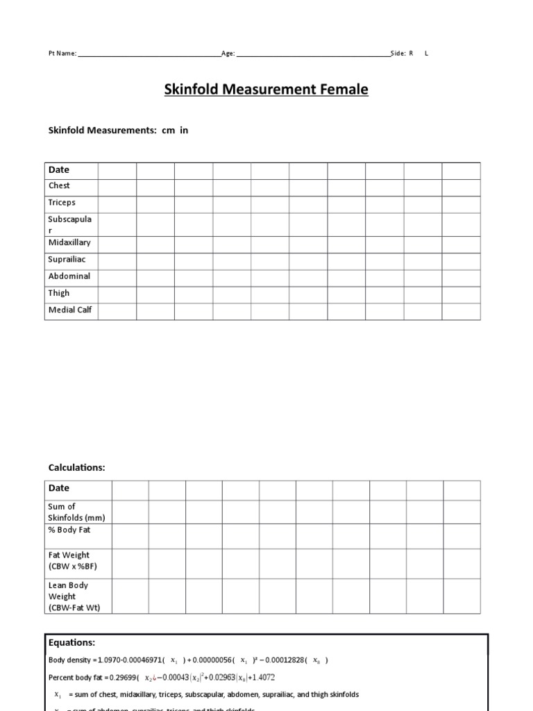 Skinfold Measurements - Female | PDF | Human Weight | Human Anatomy
