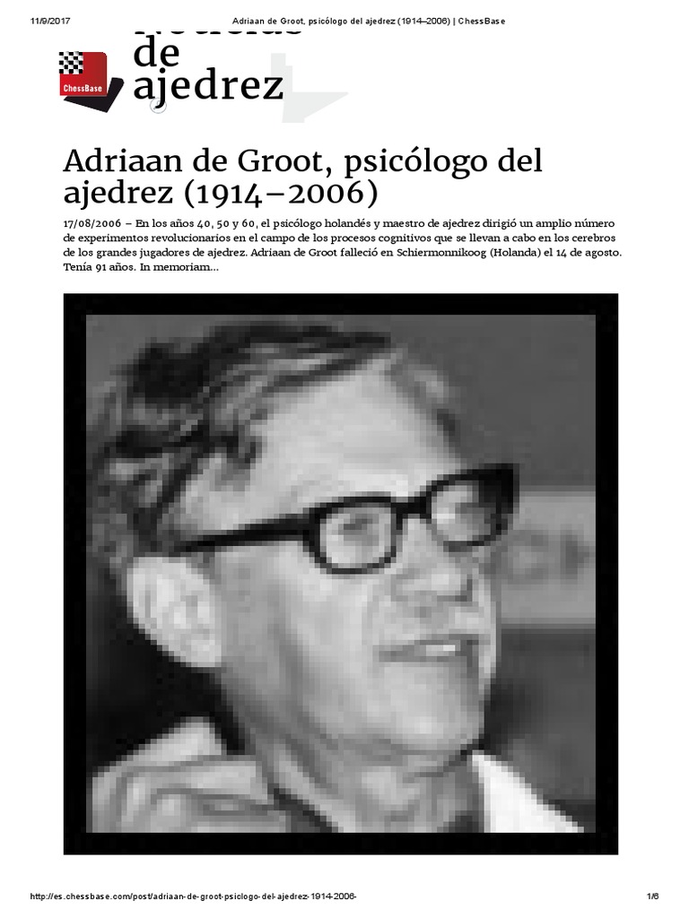 Adriaan de Groot, Psicólogo Del Ajedrez (1914-2006) - ChessBase | PDF | Juegos tradicionales ...