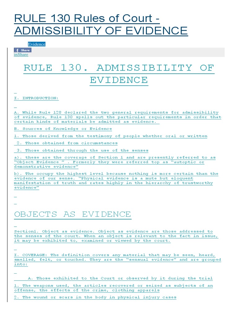 RULE 130 Rules of Court | PDF | Evidence (Law) | Dna Profiling