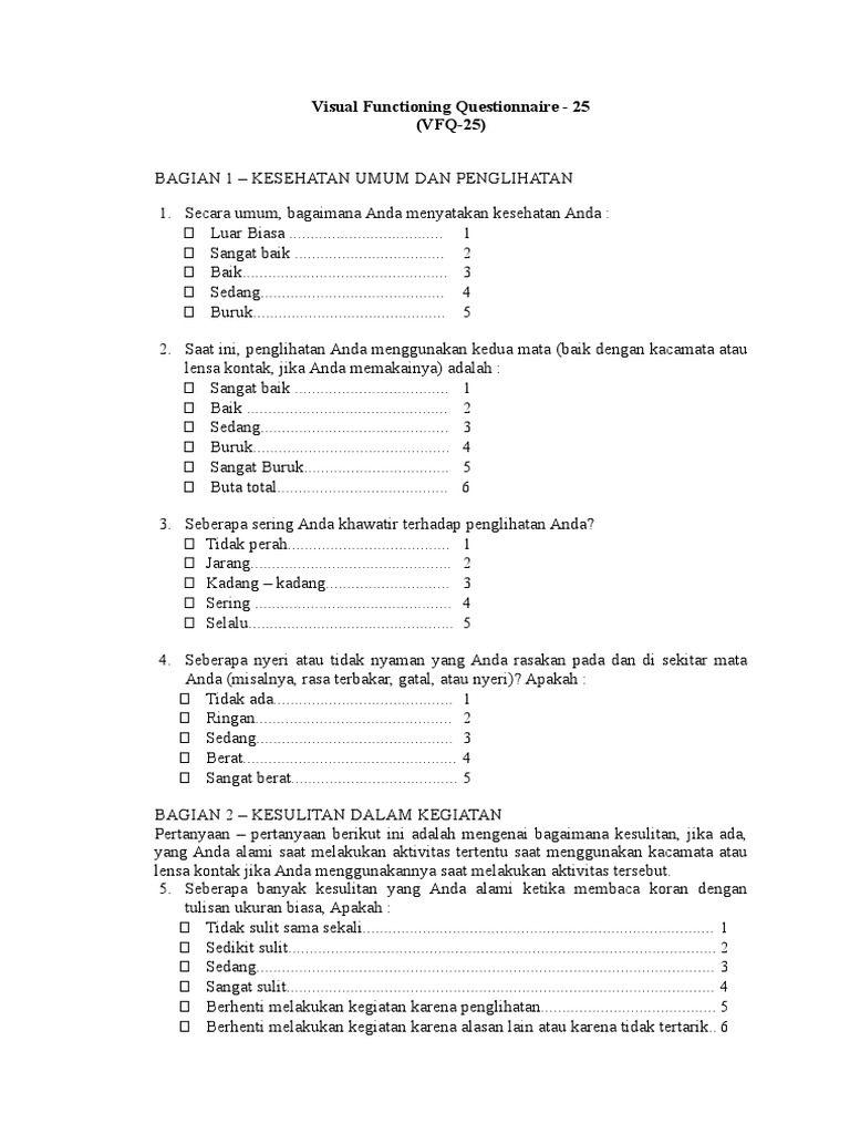Visual Functioning Questionnaire | PDF