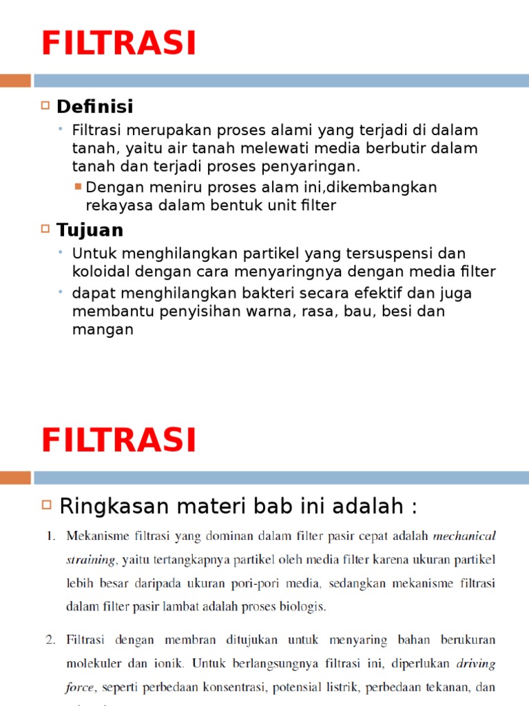 PRINSIP DASAR FILTRASI DAN OPERASI UNIT FILTRASI | PDF