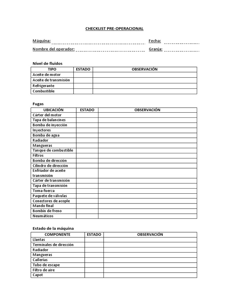 Checklist Pre Operacional | PDF