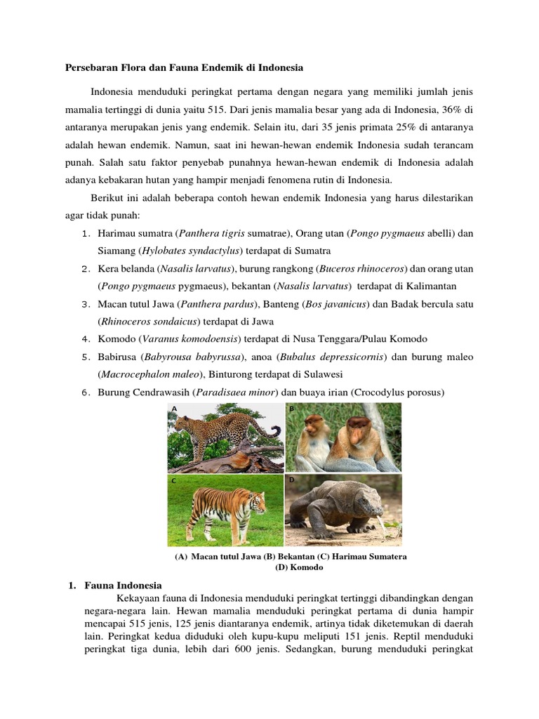 Persebaran Flora Dan Fauna Endemik Di Indonesia | PDF