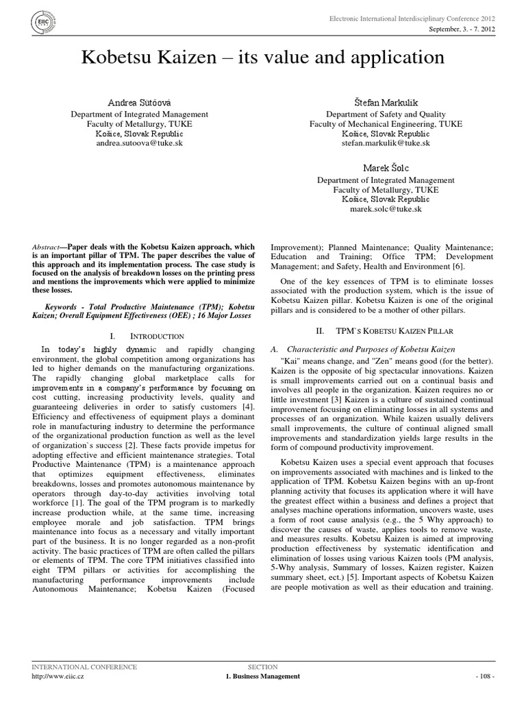 Kobetsu Kaizen – its va.pdf | Production And Manufacturing | Business