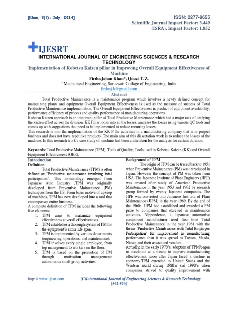 Implementation of Kobetsu Kaizen Pillar PDF | PDF | Production And ...