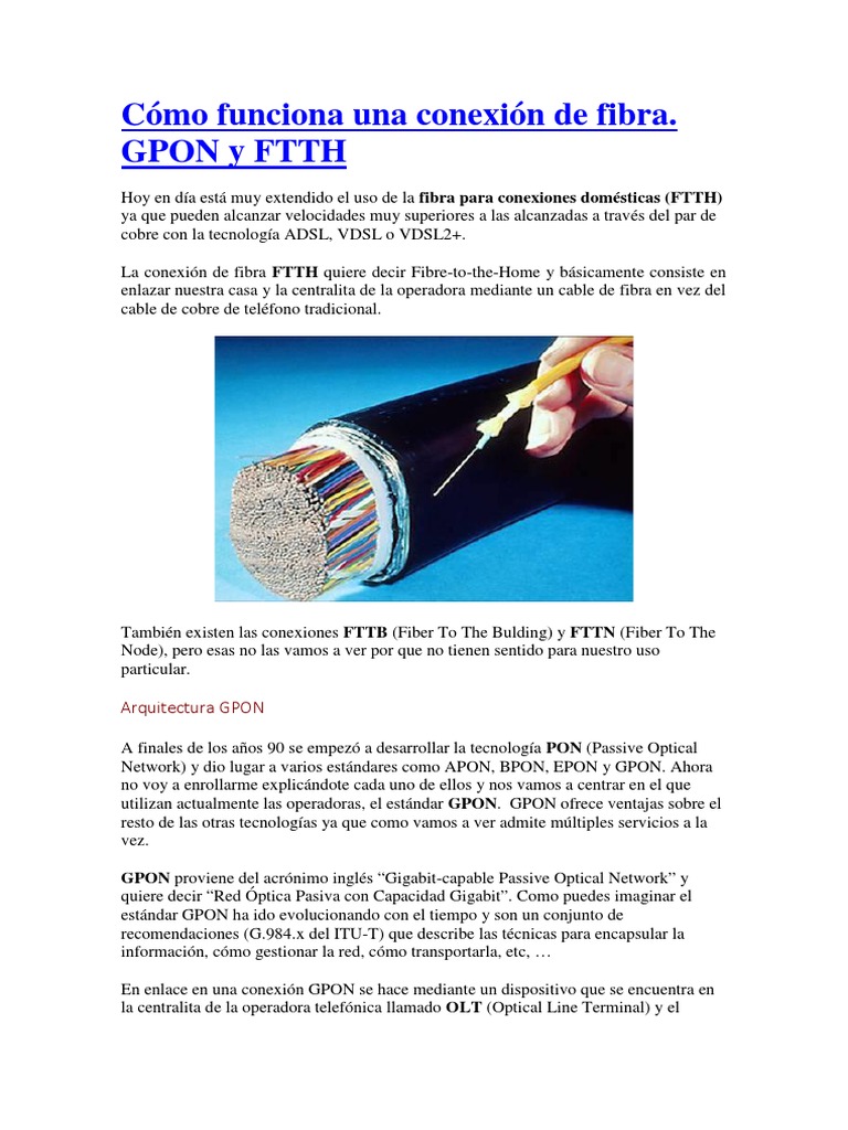 Cómo Funciona Una Conexión de Fibra. GPON y FTTH | PDF | Fibra a la X | Redes