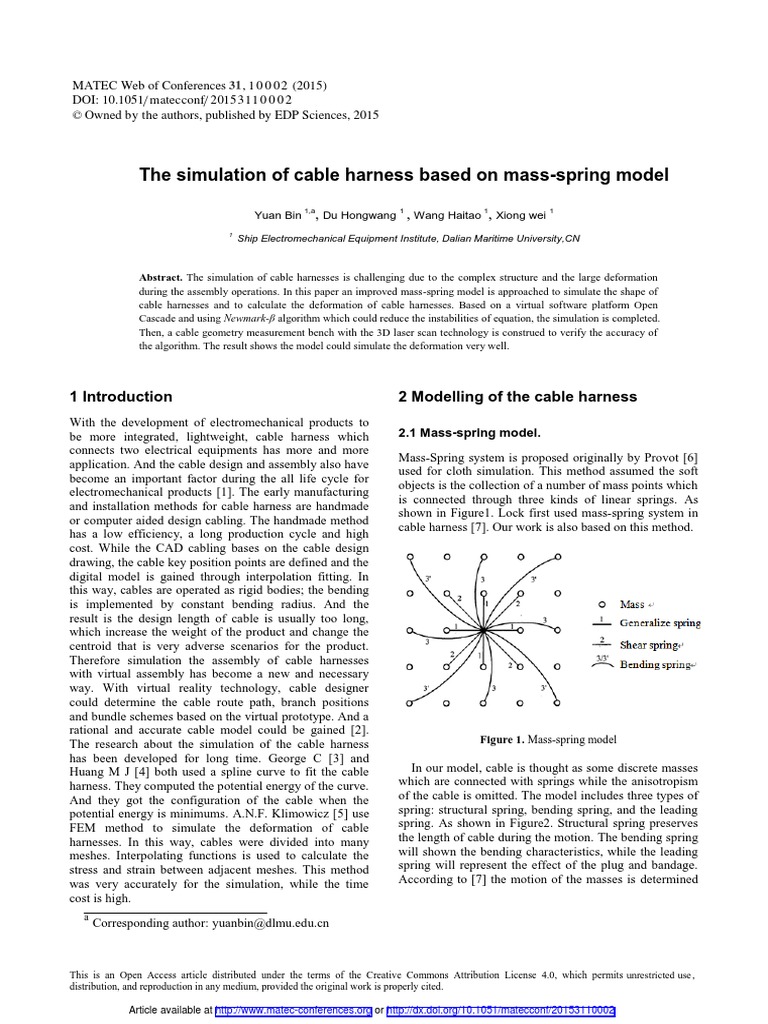 The Simulation of Cable Harness Based On Mass-Spring Model | PDF ...