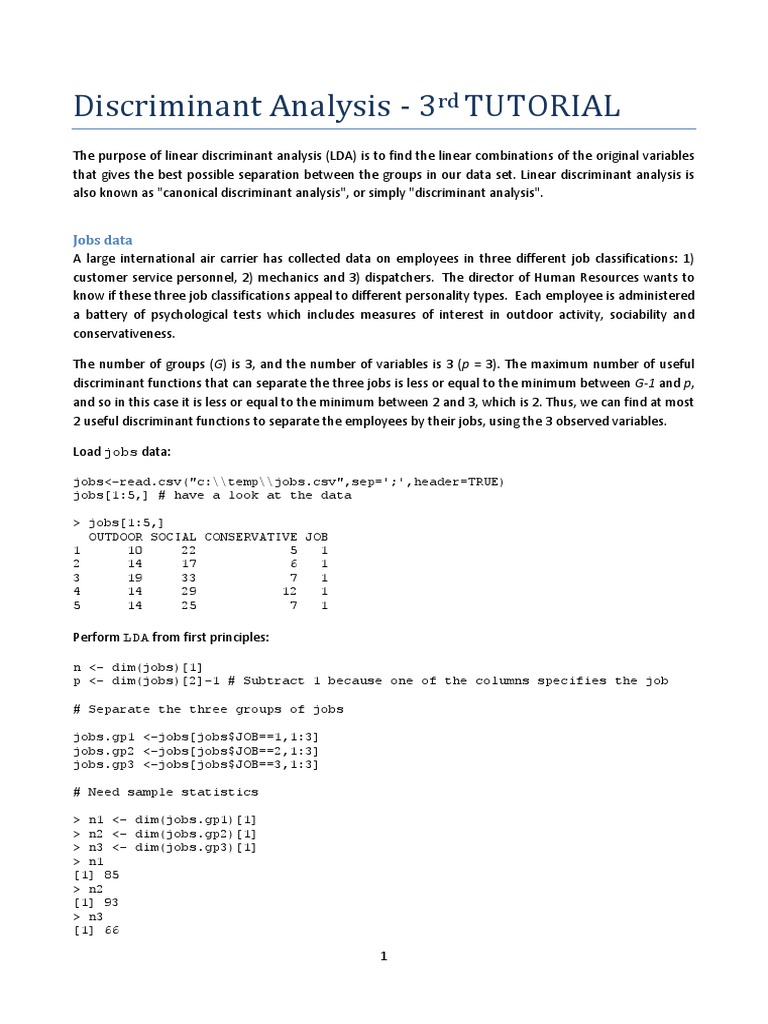 Discriminant Analysis TUTORIAL | PDF | Eigenvalues And Eigenvectors | Mathematical Analysis