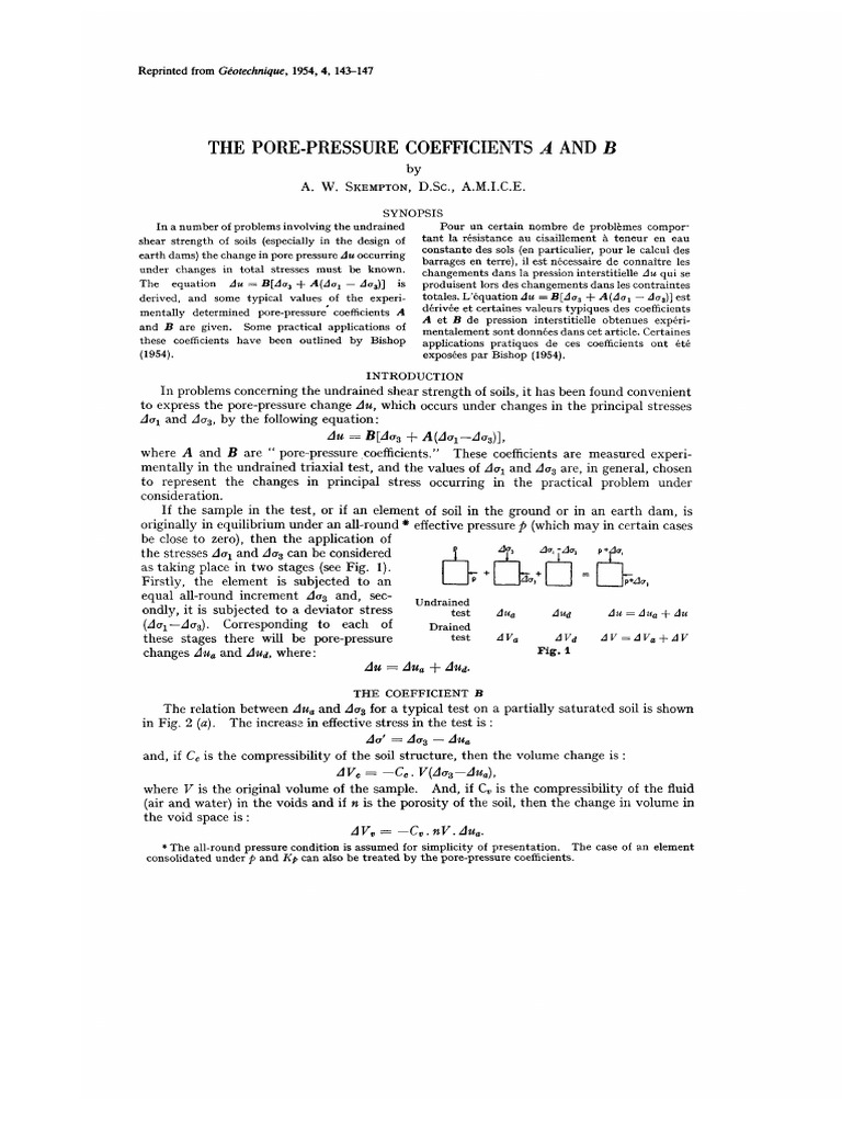 Pore-Pressures Coefficients A and B - Skempton (1954) | Download Free ...