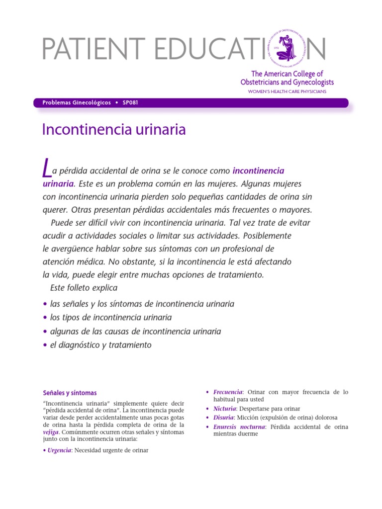 Incontinencia Urinaria ACOG | PDF | Vejiga urinaria | Orina