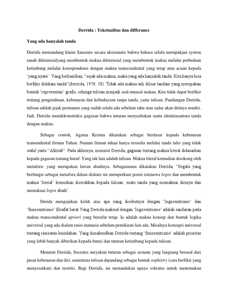 Dekonstruksi Derrida: Tanda dan Differance | PDF