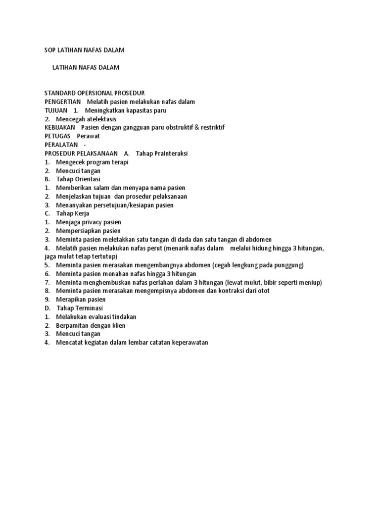 Sop Latihan Nafas Dalam | PDF