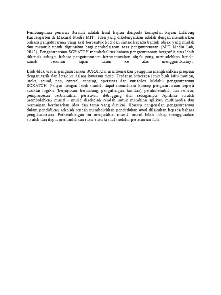 Pembangunan Perisian Scratch Adalah Hasil Kajian Daripada Kumpulan