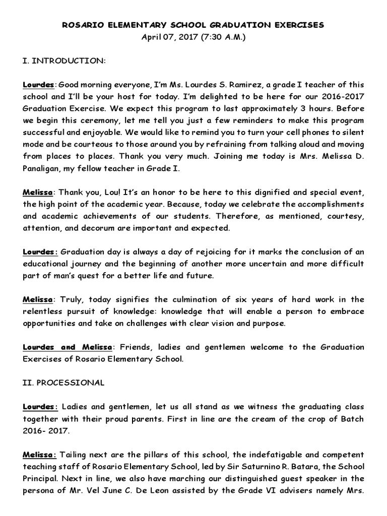 Graduation Exercises Script Pdf Schools Further Education