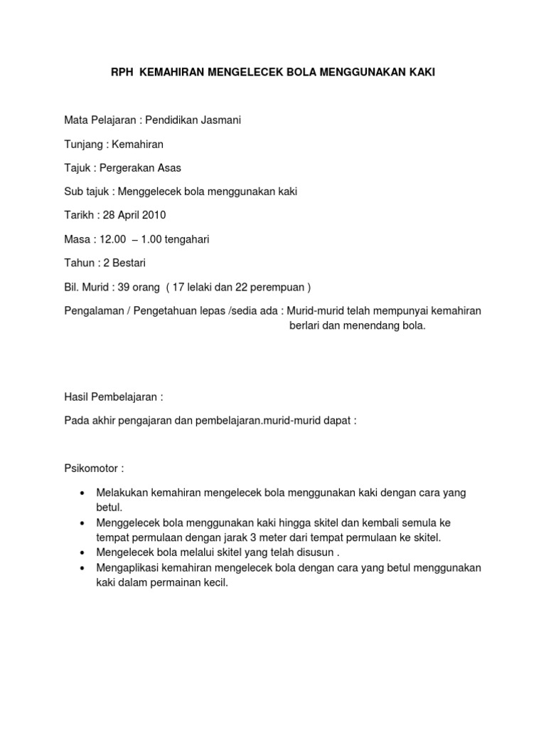 Kemahiran Menggelecek Bola | PDF