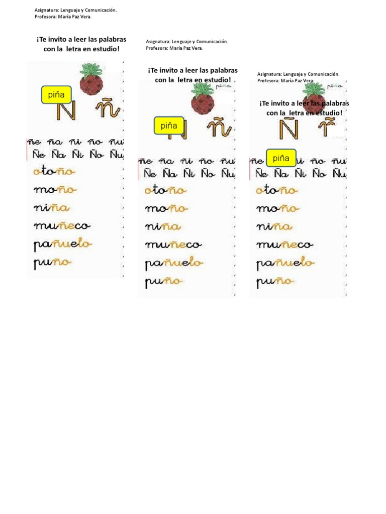 FICHA - Lectura Palabras Con ÑA ÑE ÑI ÑO ÑU | PDF