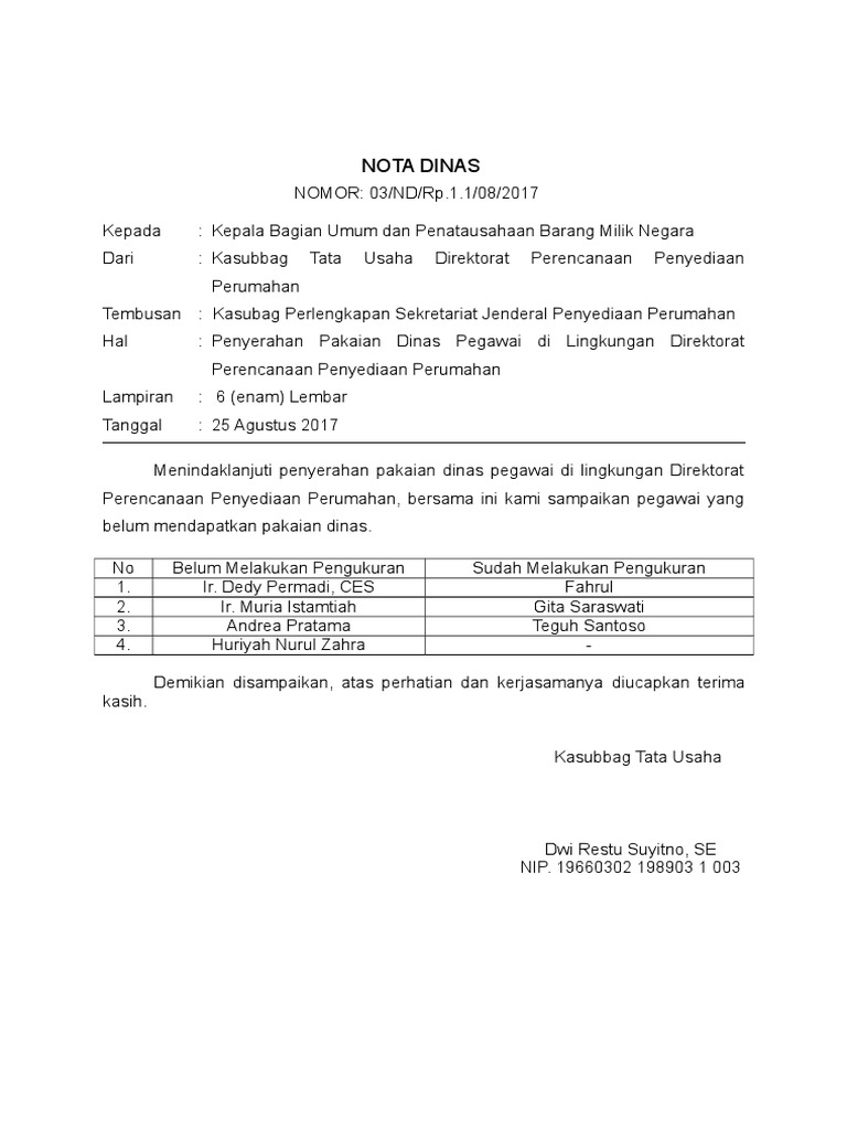 Nota Dinas Pakaian Seragam