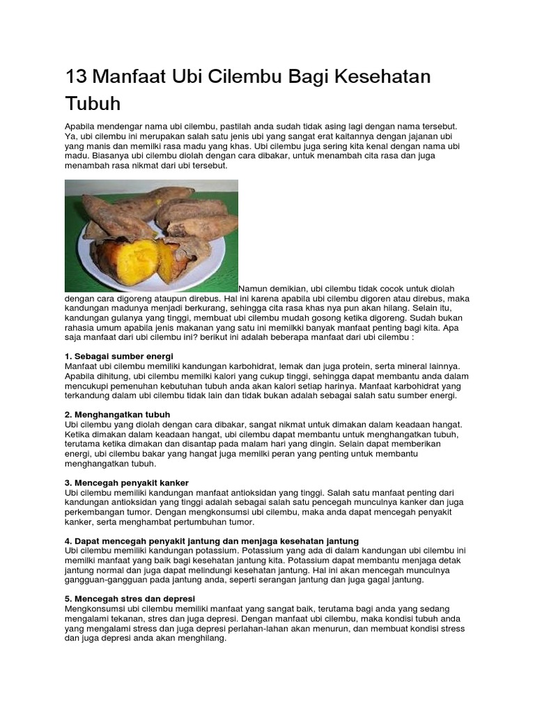 13 Manfaat Ubi Cilembu Bagi Kesehatan Tubuh | PDF 13 Manfaat Ubi Cilembu Bagi Kesehatan Tubuh | PDF
