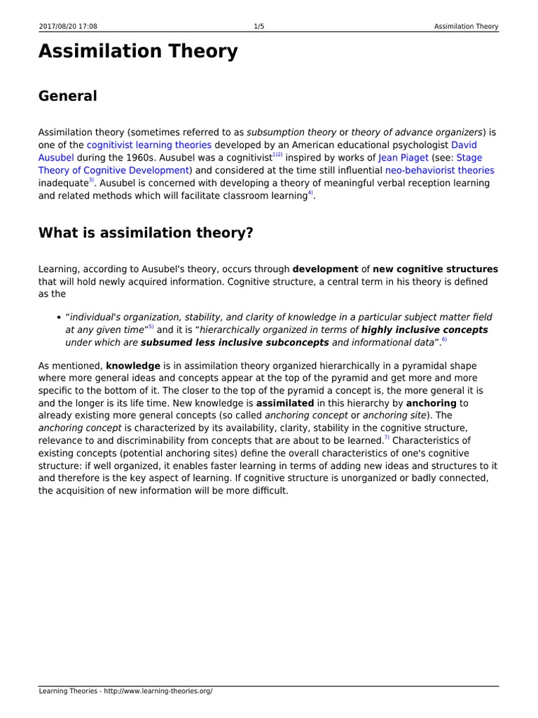 Assimilation Theory | PDF | Learning Theory (Education) | Concept