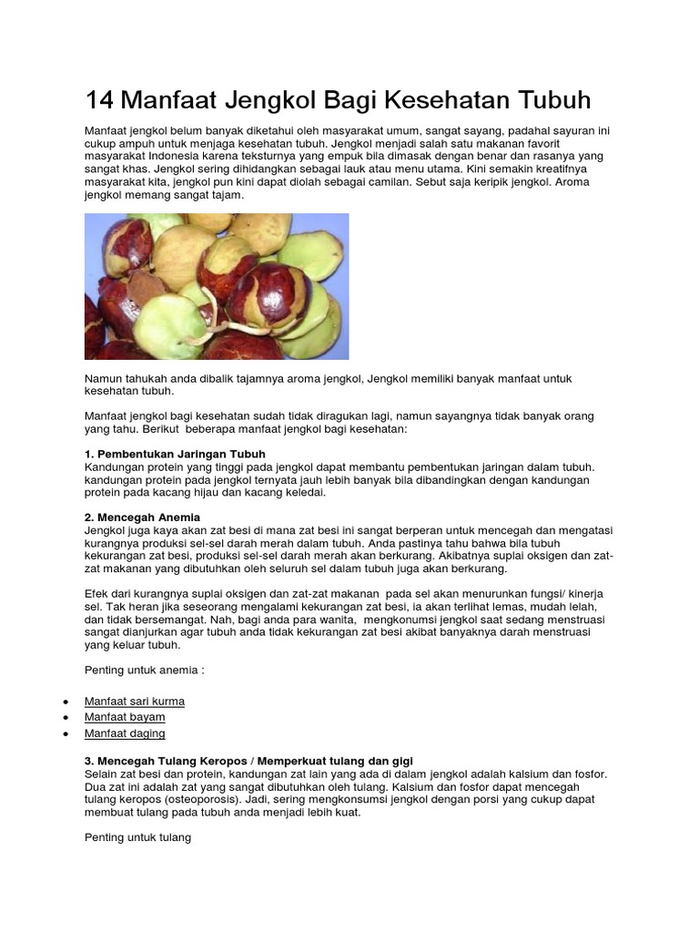 14 Manfaat Jengkol Bagi Kesehatan Tubuh | PDF